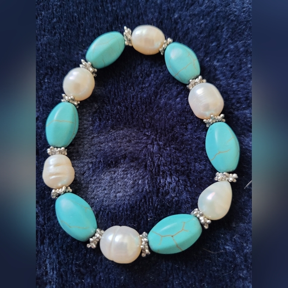 Handmade | Jewelry | Turquoise Nugget And Freshwater Real Pearls ...